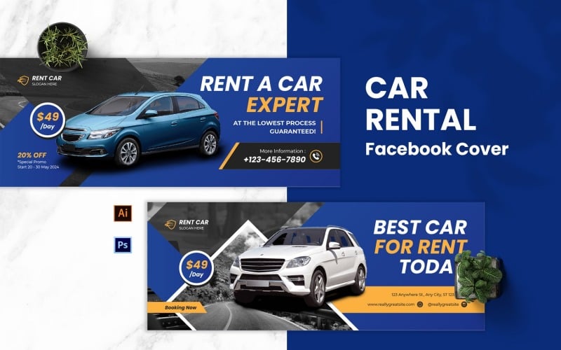 Car Rental Facebook Cover #233975 - TemplateMonster