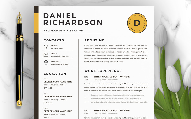 Daniel / Resume CV Template #234080 - TemplateMonster