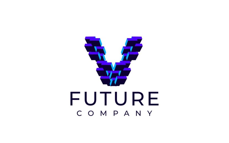 Techno Block Futuristic Letter V Logo - TemplateMonster