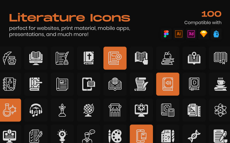Literature Linear Icons Pack #235734 - TemplateMonster