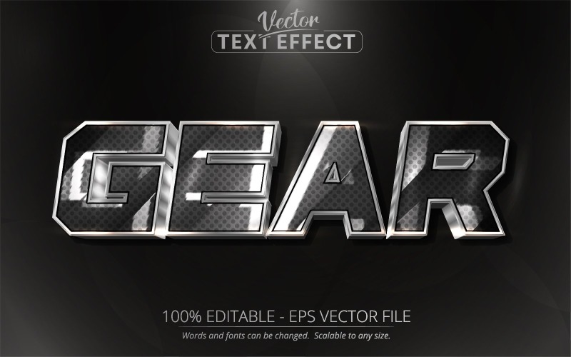 Gear - Editable Text Effect, Black Metallic And Silver Text Style ...