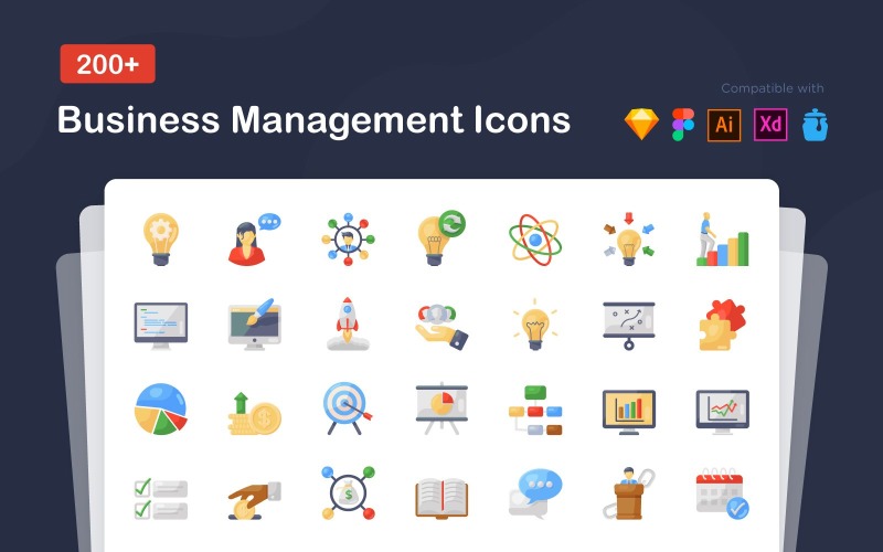 Business and Management Flat Icons pack - TemplateMonster