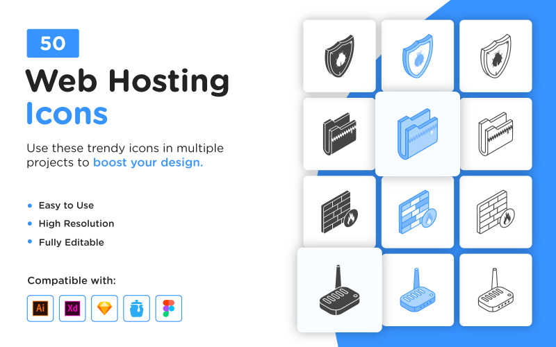 50 Web Hosting Icons – Vector Designs - TemplateMonster