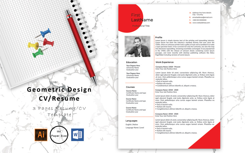 Geometric Creative Red CV #236736 - TemplateMonster