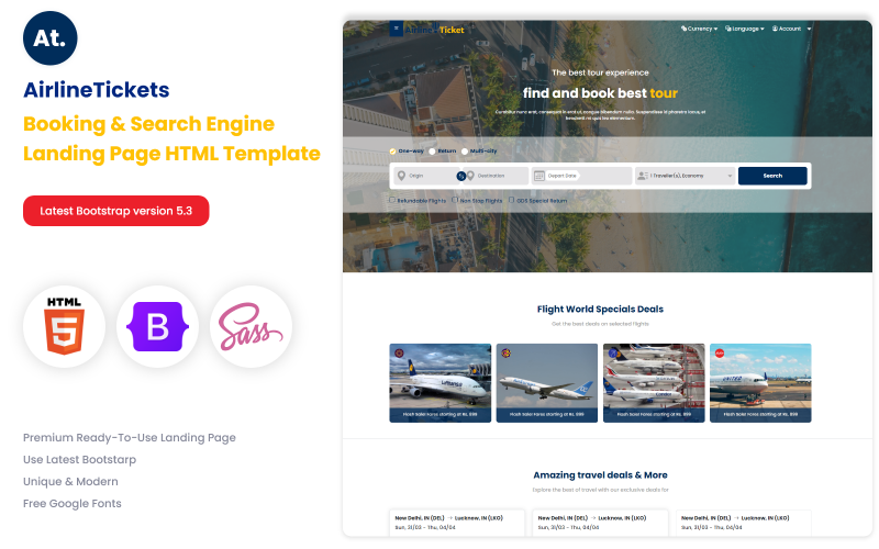 Modelos de bootstrap de passagens aéreas para sites de reserva de voos ...