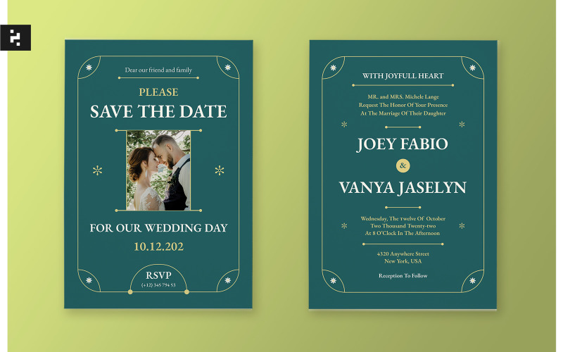 Green Simple Wedding Invitation Template - TemplateMonster