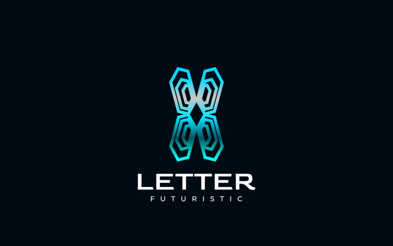 Futuristic Cyan Techno Letter X Logo - TemplateMonster