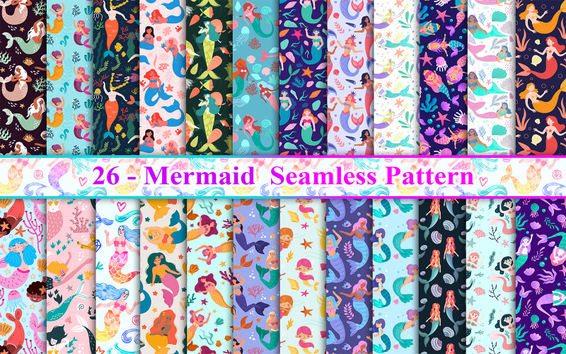 Mermaid Seamless Pattern Collection #241108 - TemplateMonster