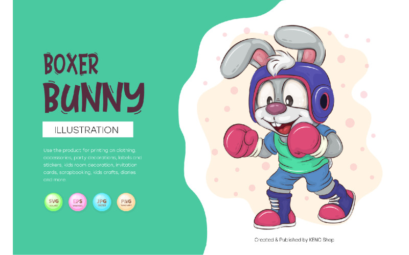 Cartoon Bunny Boxer. T-Shirt, PNG, SVG. - TemplateMonster