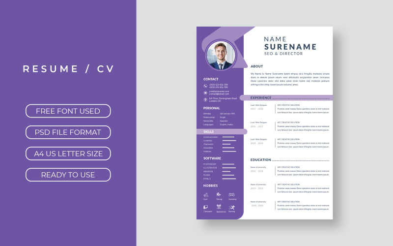 Modern Elegant Resume Cv Template #241731 - TemplateMonster