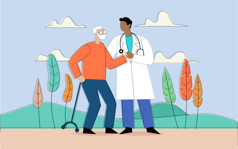 Doctor With Old Man Free Vector Illustration Concept