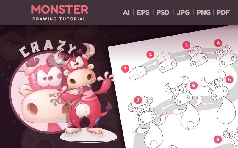 How to Draw Monster Step by Step Drawing lesson, Graphics Illustration