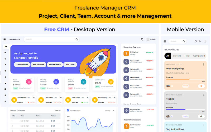 FreeCRM - Plantilla HTML de administrador de CRM de Freelance Manager
