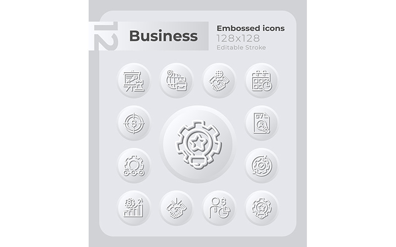 Product Development Embossed Icons Set - TemplateMonster