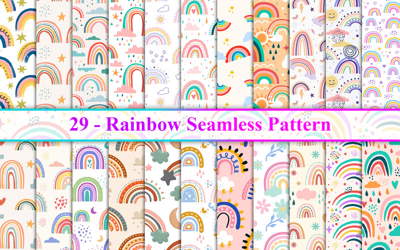 Rainbow Seamless Pattern, Rainbow Pattern - TemplateMonster