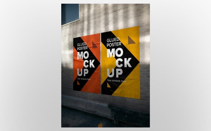 Glued & Wrinkled Poster Mockup, Shadow Overlay