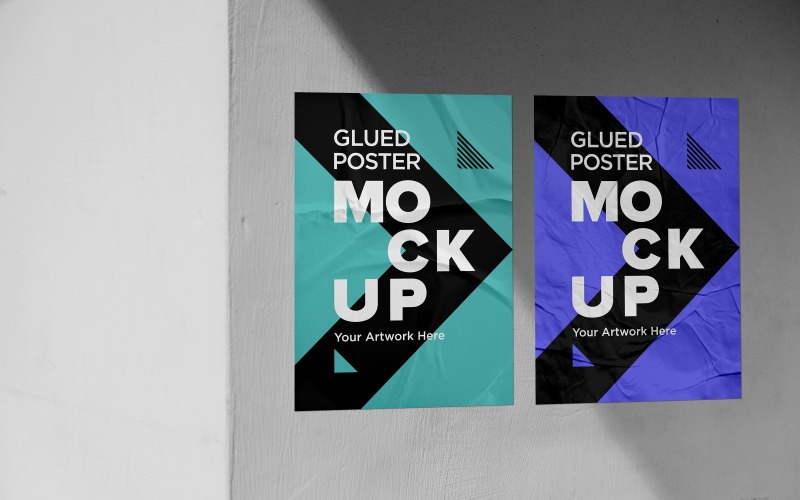 Glued Poster Mockup Crumpled, shadow overlay