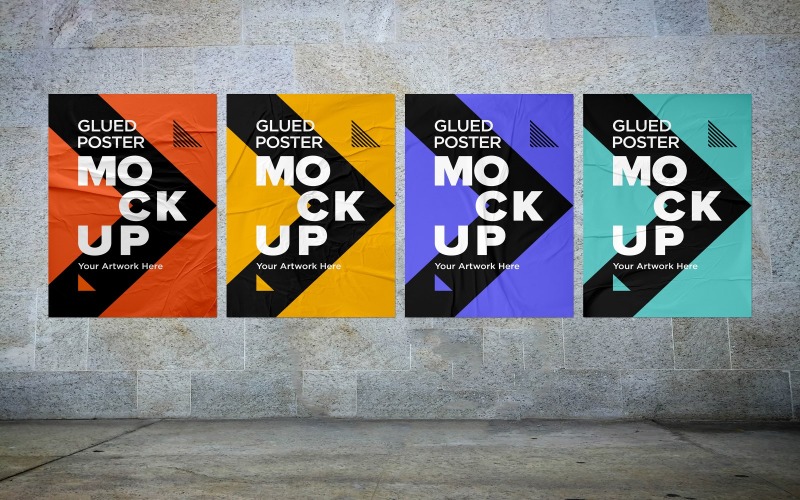 Glued Poster Mockup with Crumpled Paper Effect Shadow Overlay