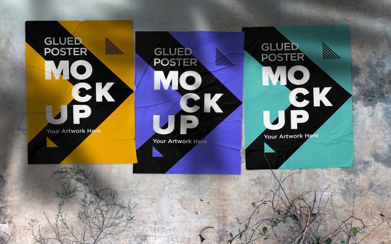 Glued Poster Mock up with shadow overlay - TemplateMonster