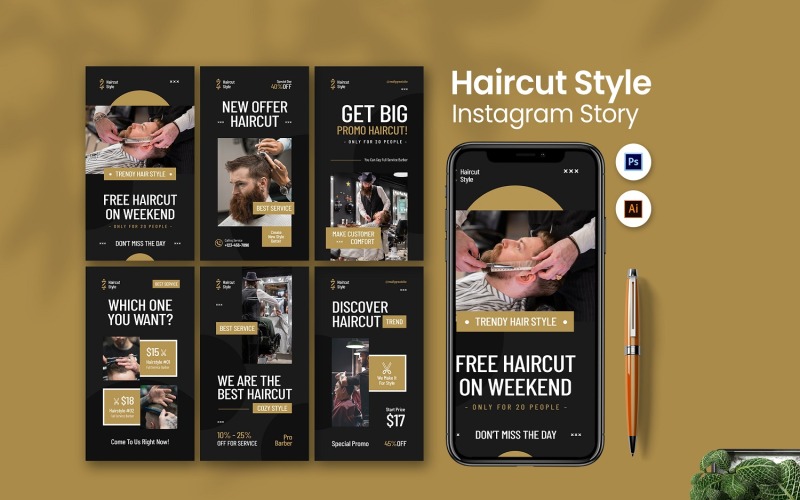 Hair Cut Instagram Post Template #349354 - TemplateMonster