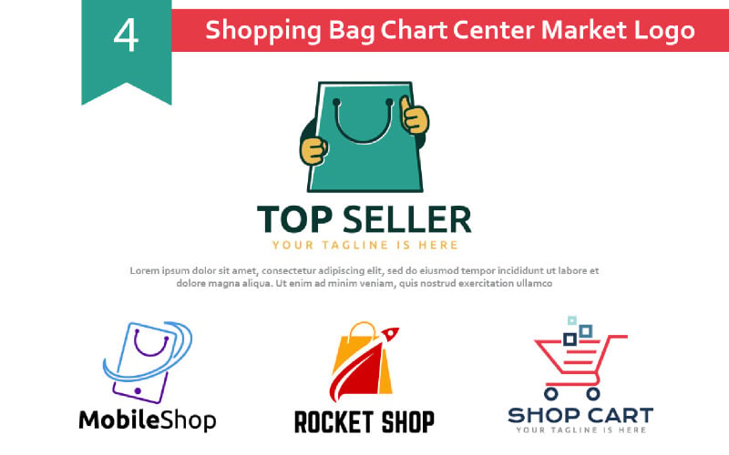 4 Shopping Bag Cart Center Market Logo - TemplateMonster