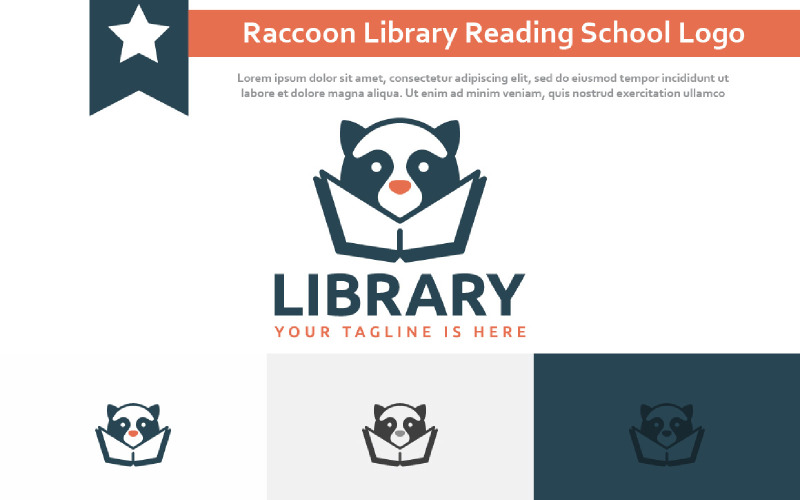 Raccoon Library Reading School Kid Children Animal Logo