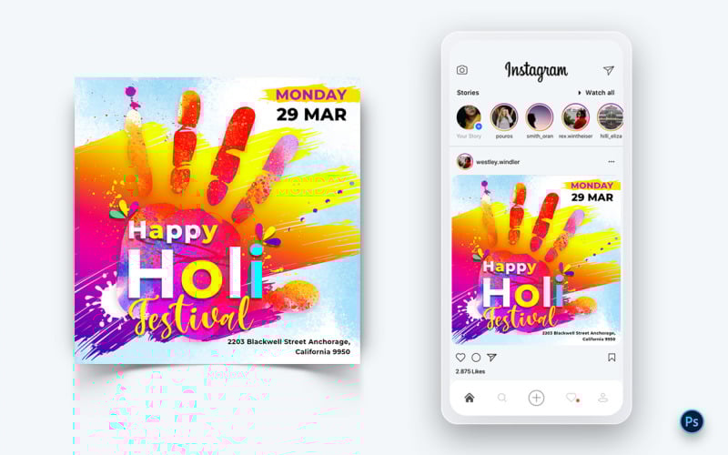 Holi Festival Social Media Post Design Template-03