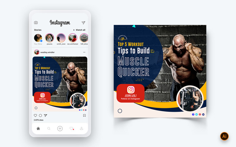 Gym and Fitness Studio Social Media Instagram Post Design Template-07