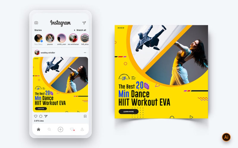 Gym and Fitness Studio Social Media Instagram Post Design Template-14