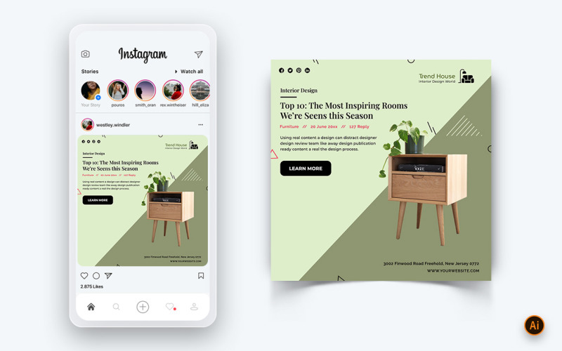 Interior Design and Furniture Social Media Instagram Post Design ...