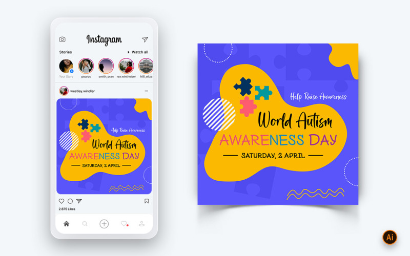 World Autism Awareness Day Social Media Instagram Post Design Template-17