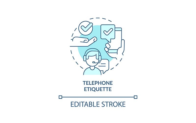 Telephone Etiquette Turquoise Concept Icon - TemplateMonster