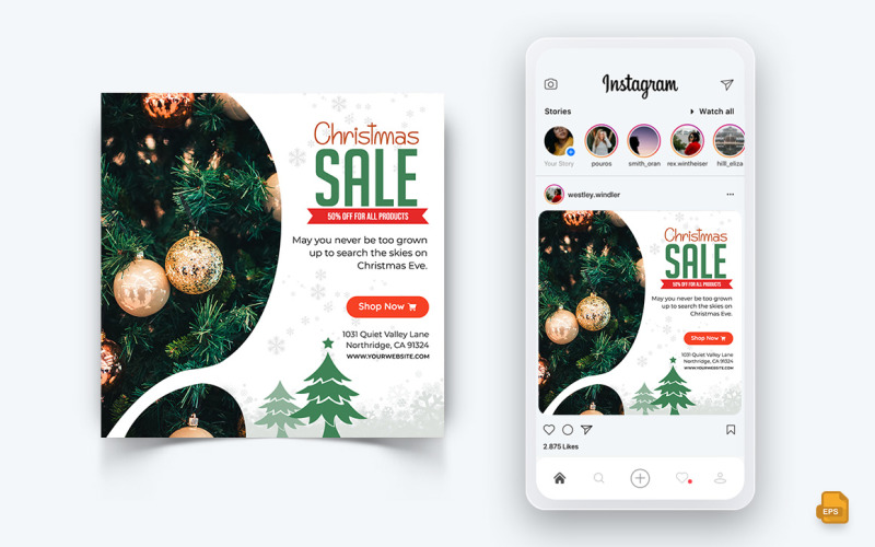 Christmas Offer Sale Celebration Social Media Instagram Post Design ...