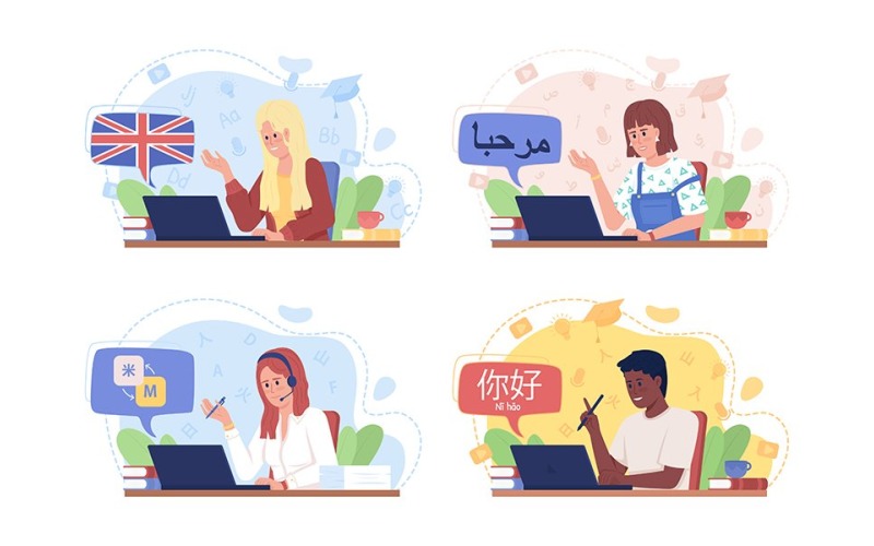 Fremdsprache fließend Illustrationsset sprechen