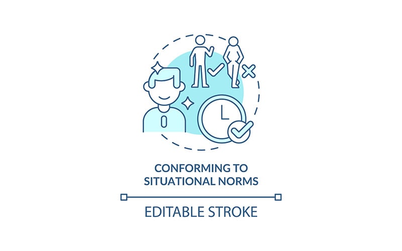 Conforming to situational norms turquoise concept icon