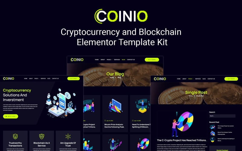 Coinio - Cryptocurrency and Blockchain Elementor Template Kit