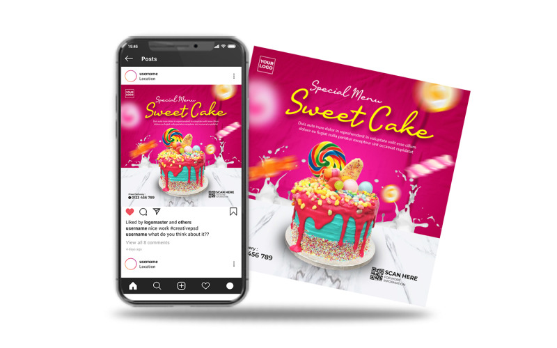 Instagram post social media sweet cake template