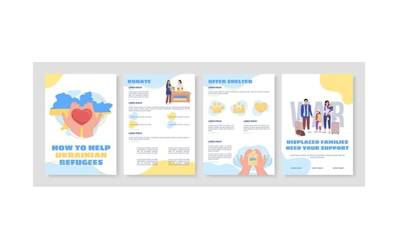Help ukrainian refugees flat vector brochure template