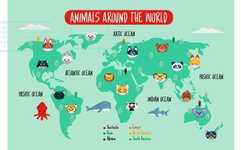 Animals Map Background Illustration #270866 - TemplateMonster