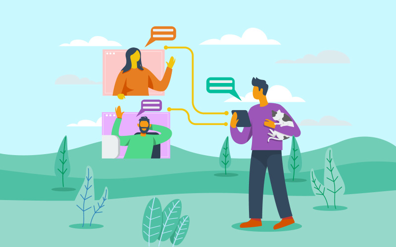 Discuter avec des amis en ligne Free Illustration Concept Vector