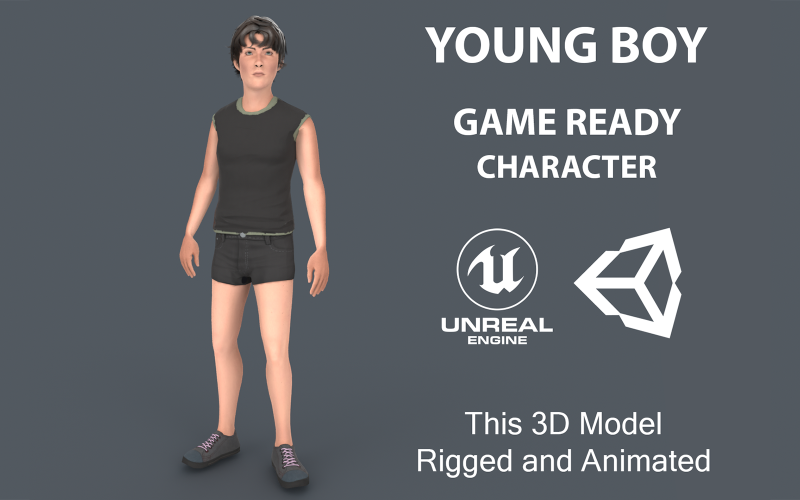 Young Boy Character Low-poly modelo 3D - TemplateMonster