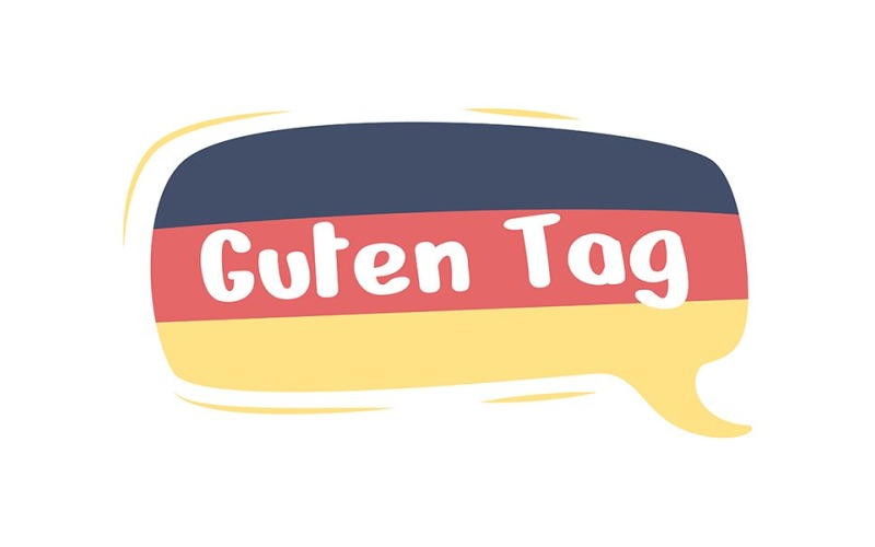 Hallo zeggen in de Duitse taal semi-egale kleur vector tekstballon