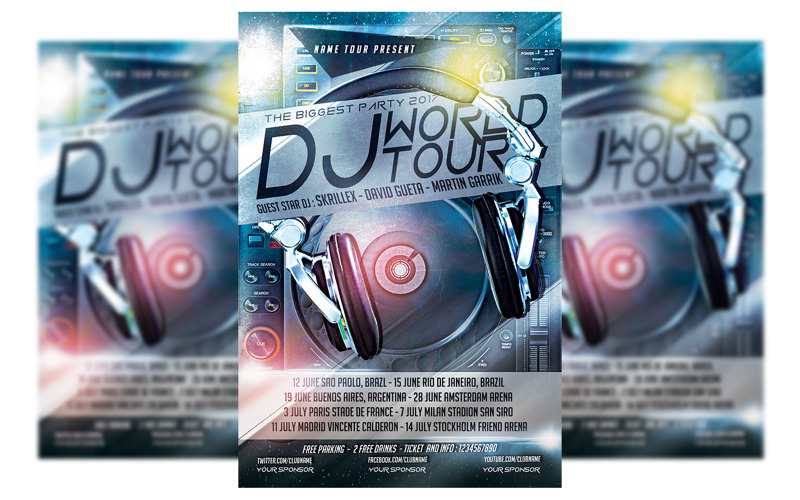 DJ World Tour Flyer Template #4 #271213 - TemplateMonster