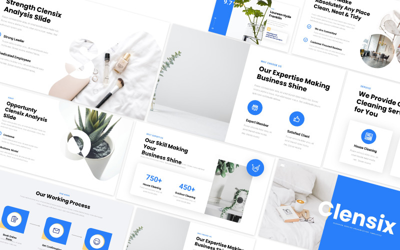 Modello PowerPoint per servizi di pulizia Clenix