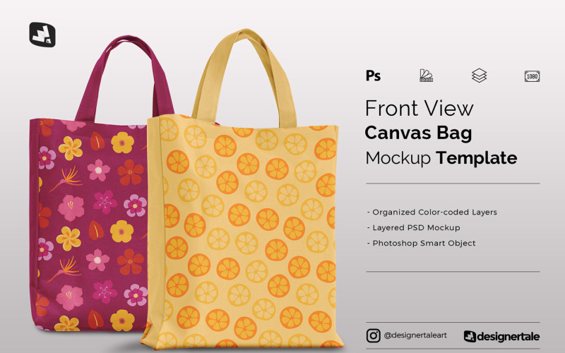 Vooraanzicht canvas tas mockup #271687 - TemplateMonster