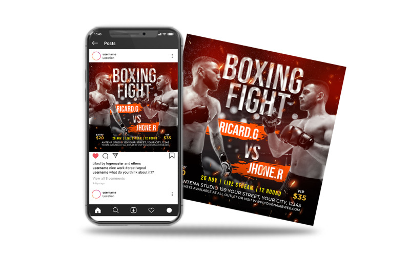 Instagram post social media fight boxing - TemplateMonster