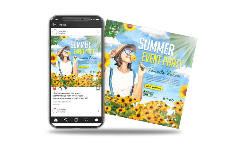 Publicación de instagram fiesta de verano en redes sociales