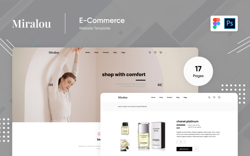Miralou Ten - Tema eCommerce del negozio di cosmetici Figma e Photoshop Design