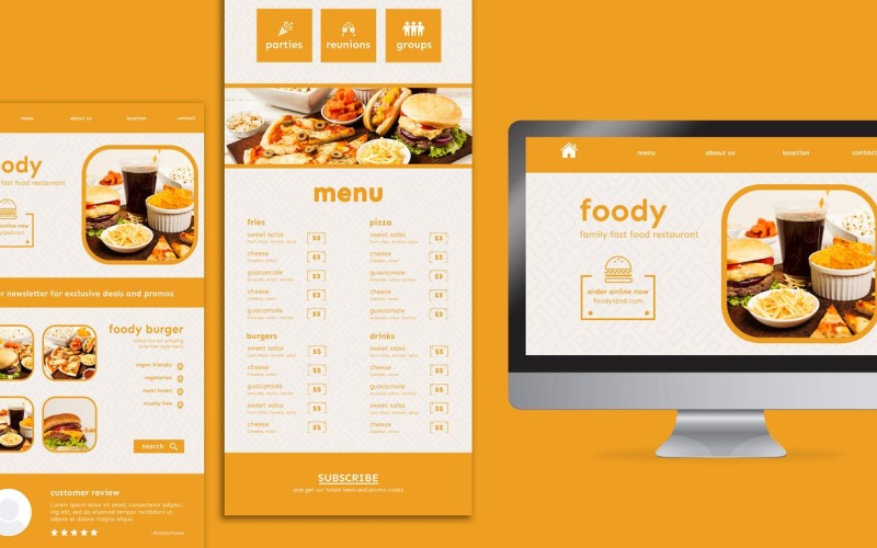 American Food Website and app Interface Psd Template