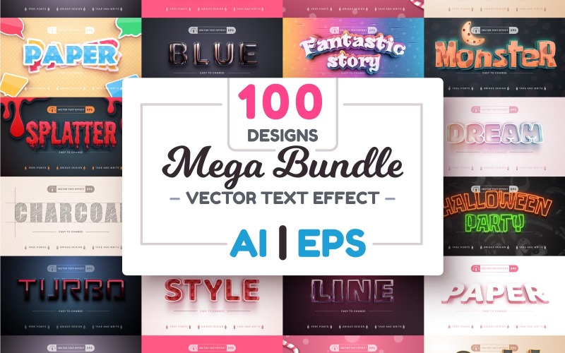 Bundle 100 effets de texte modifiables | Styles de police